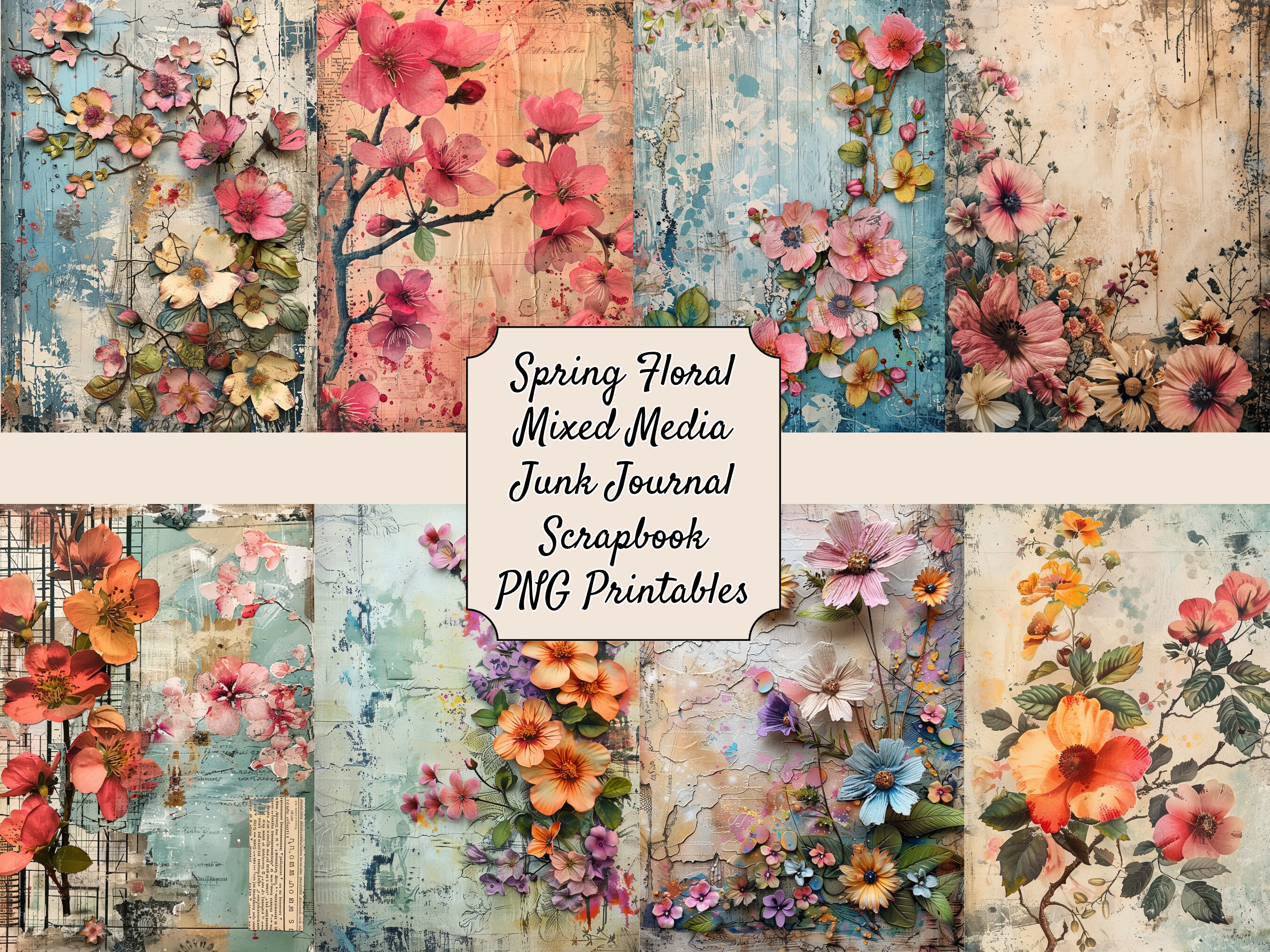Spring Floral Mixed Media PNG Printable Paper - Digital Download ...