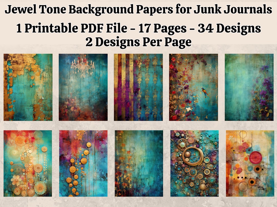 Mixed Media Jewel Tone Background Papers for Junk Journals, Scrapbooks ...