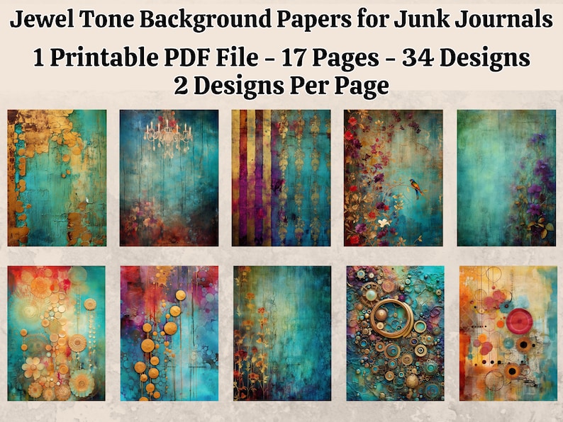 Mixed Media Jewel Tone Background Papers for Junk Journals, Scrapbooks ...