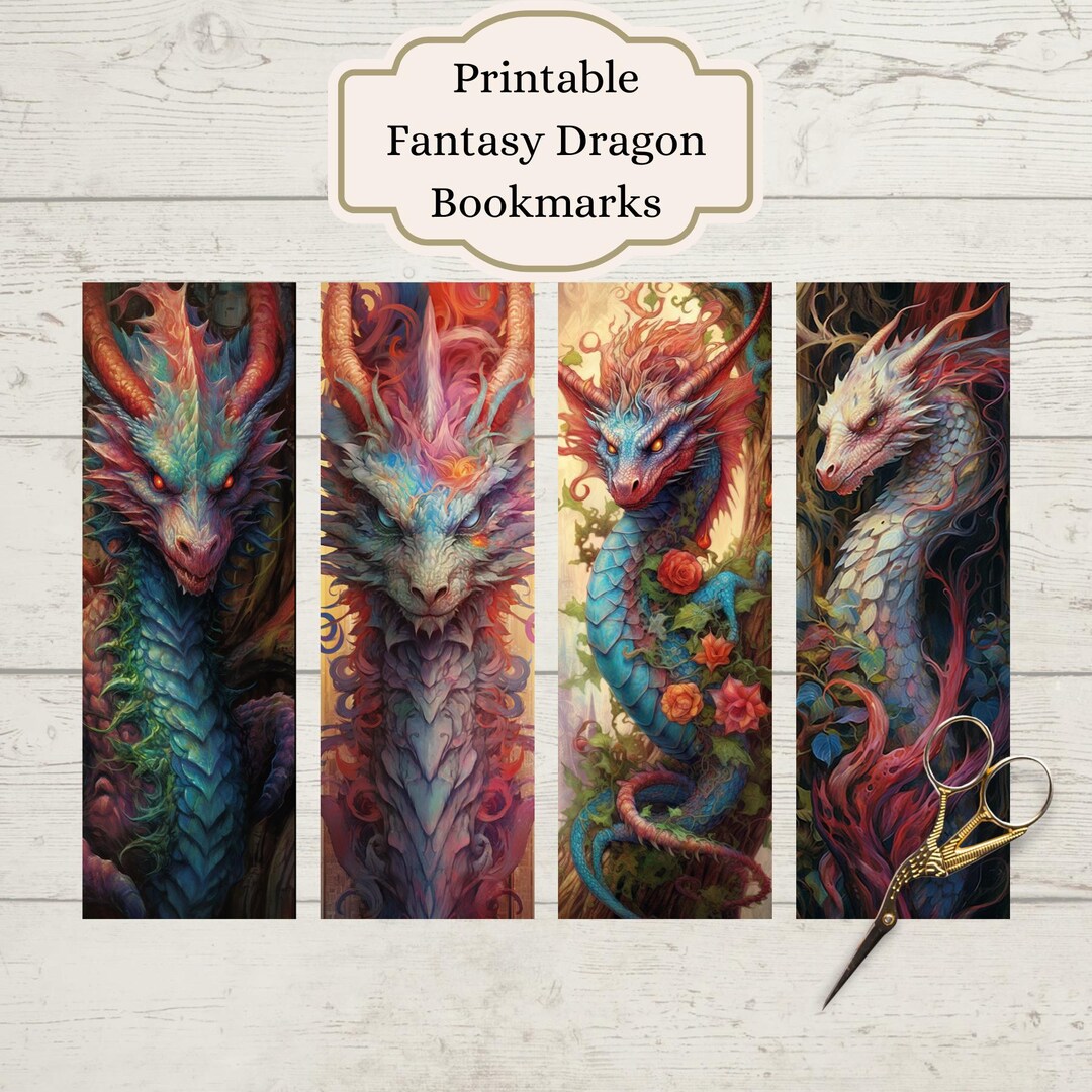 Printable Dragon Bookmarks – Fantasy Dragon Art Bookmarks, Set of 4 PDF ...