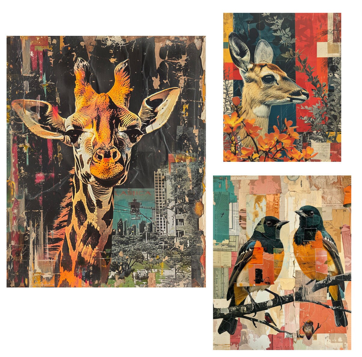 Mid Century Modern Collage Animals - 22 PNG Files - Printable Art ...