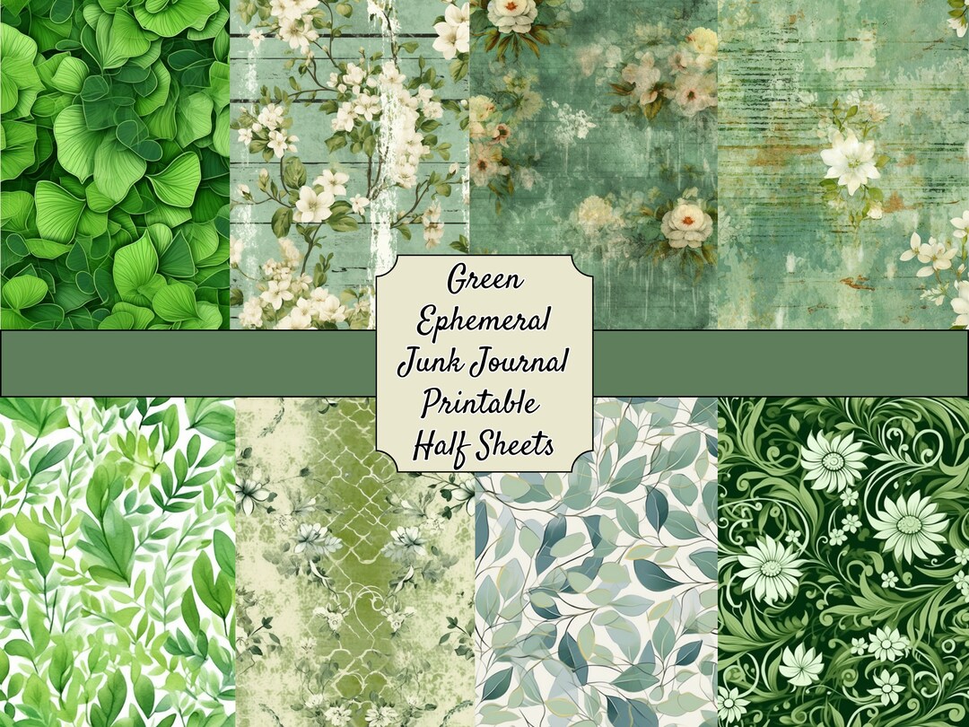 Green Ephemeral Junk Journal Printable Half Sheet Papers - 14 Page PDF ...
