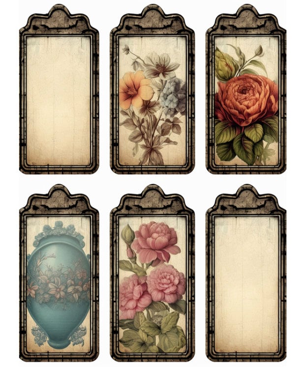 Antique Floral Label and Tag Cut Outs for Junk Journals, Scrapbooks ...