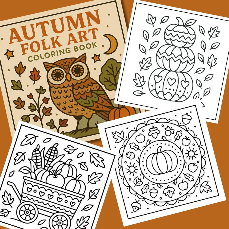 Autumn Folk Art Coloring Book: 24 Printable Fall Pages (PDF) - Etsy