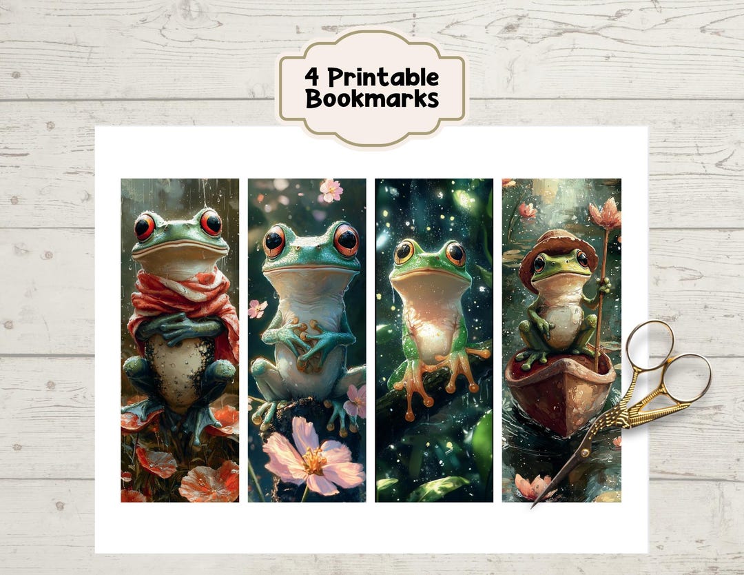 Whimsical Frog Bookmarks: Set of 4 Printable Designs (PDF) - Etsy