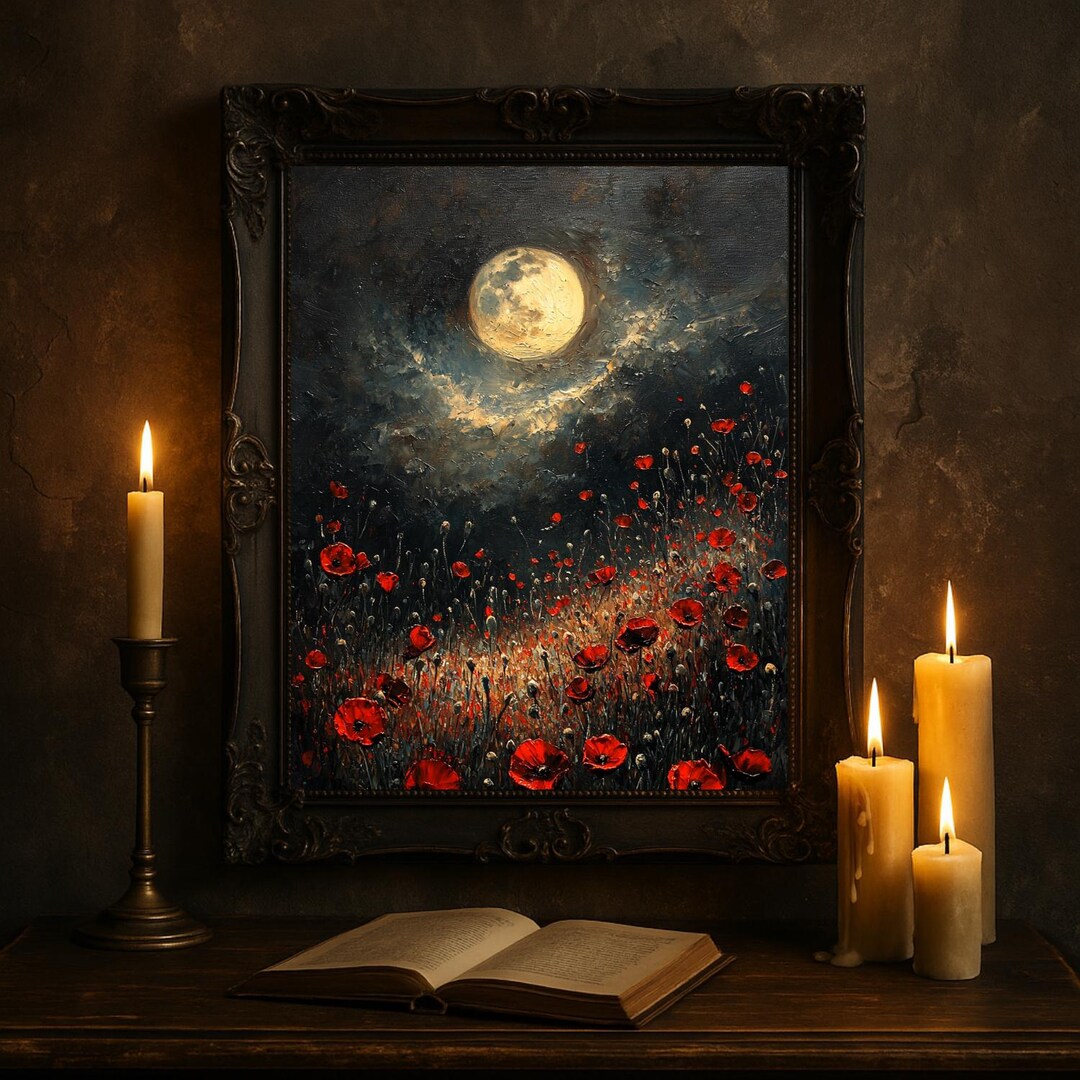 Moonlit Poppy Field Printable Wall Art – 2:3 PNG Digital Download ...