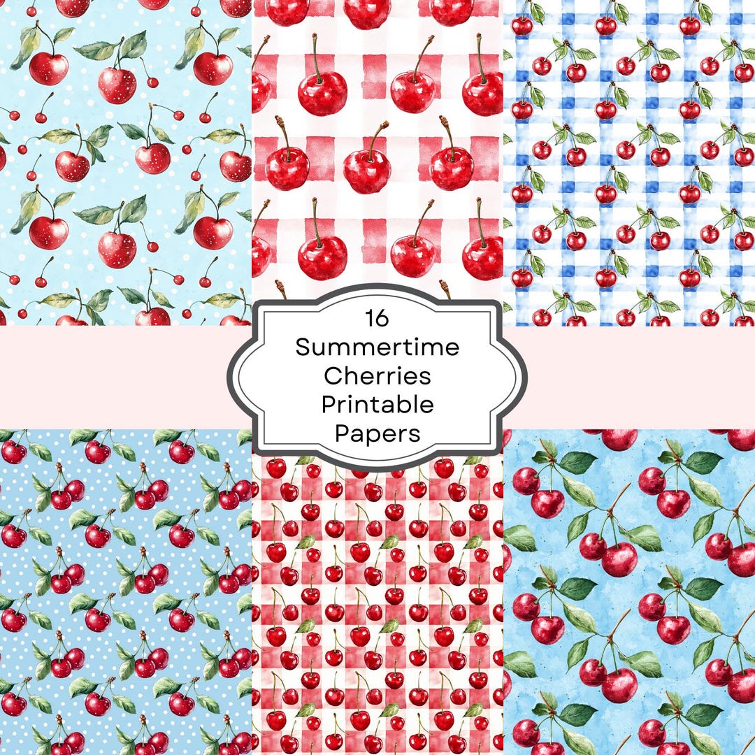 Watercolor Cherry Printable Paper: Red White Blue Scrapbook Paper (PDF ...
