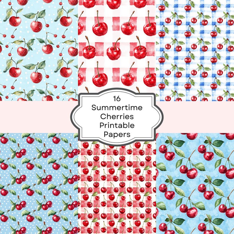 Watercolor Cherry Printable Paper: Red White Blue Scrapbook Paper (PDF ...