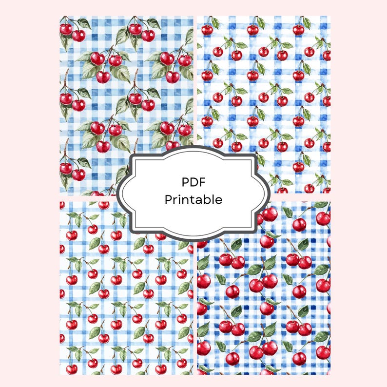 Watercolor Cherry Printable Paper: Red White Blue Scrapbook Paper (PDF ...
