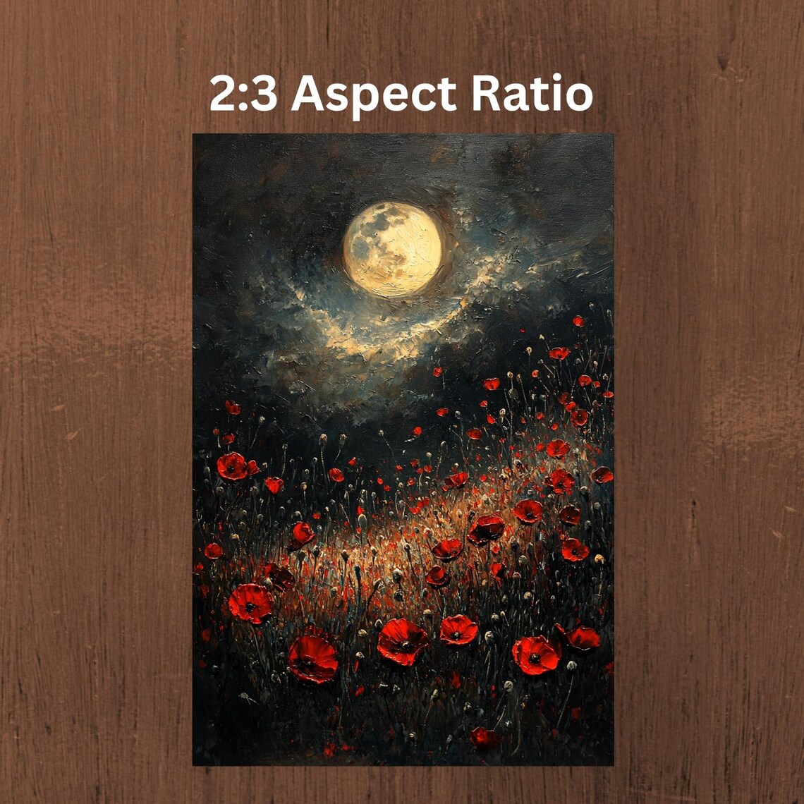 Moonlit Poppy Field Printable Wall Art – 2:3 PNG Digital Download ...