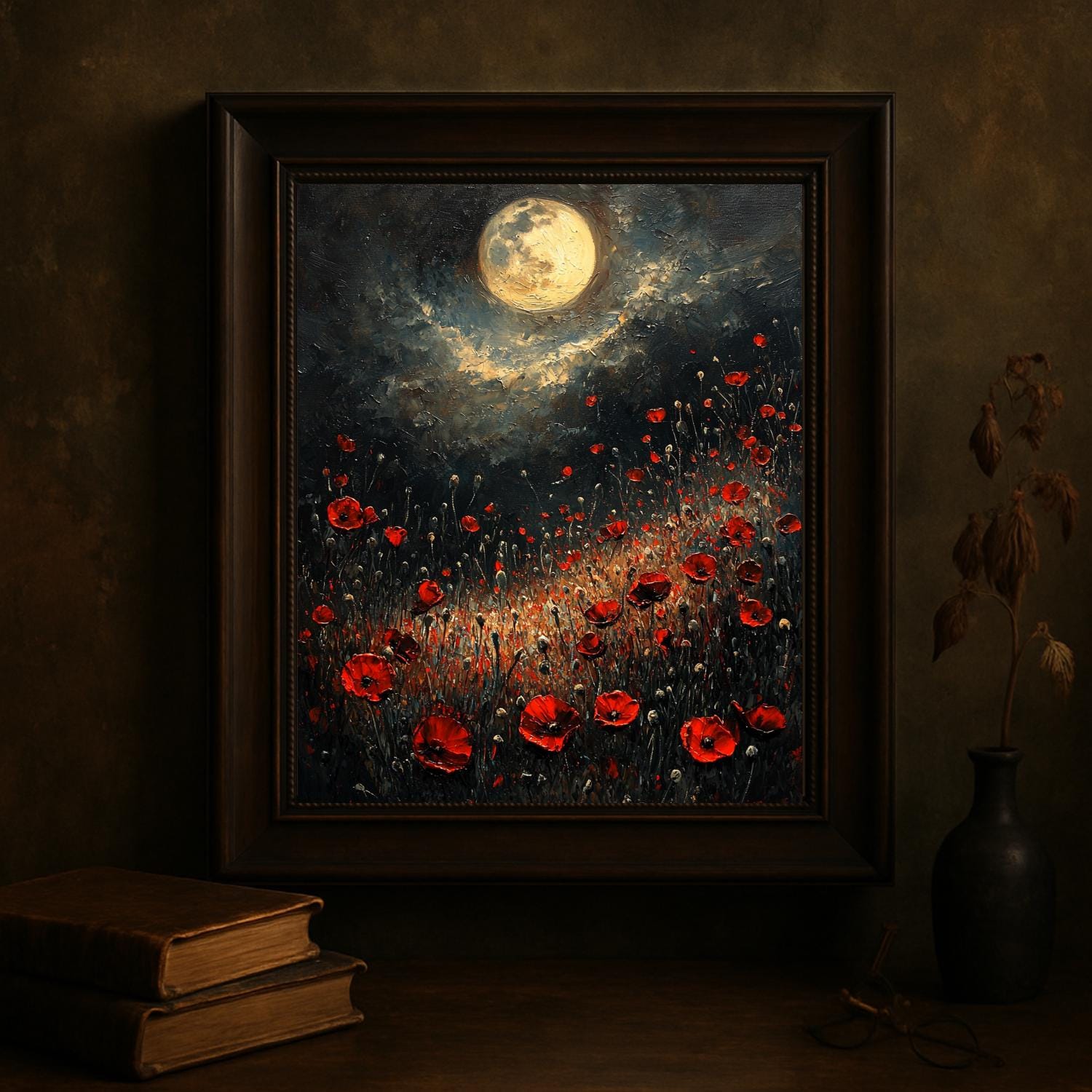 Moonlit Poppy Field Printable Wall Art – 2:3 PNG Digital Download ...
