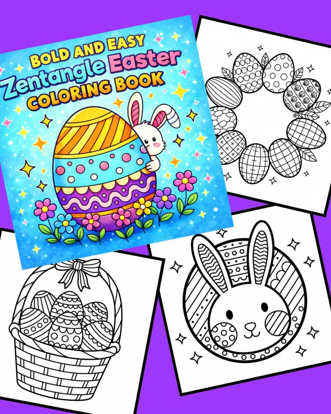 Zentangle Easter Coloring Book Printable PDF, 30 Pages, Bold Easy ...