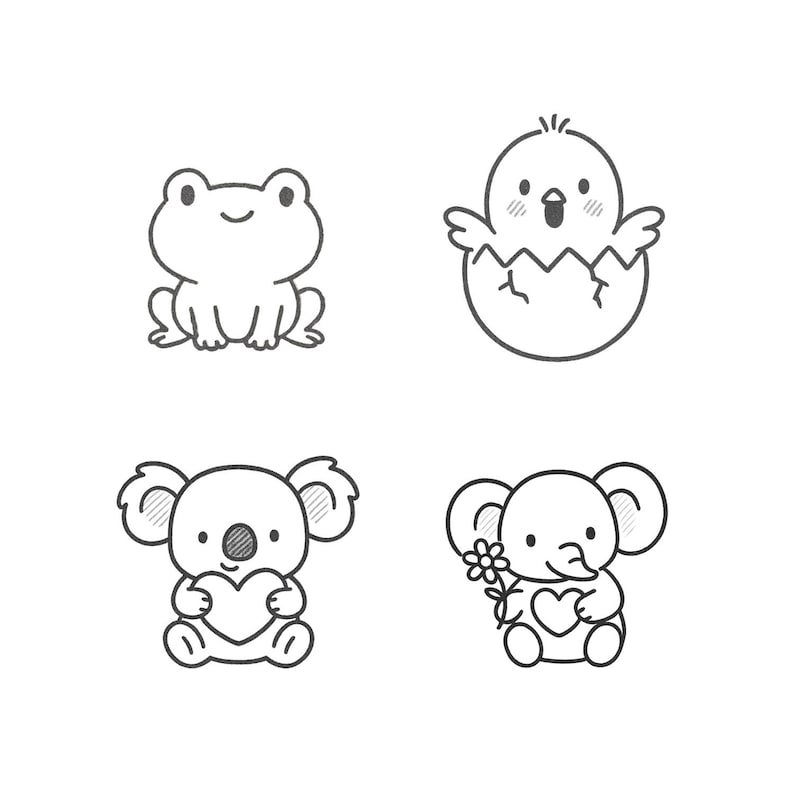 Kawaii Animal Clipart Bundle: 30 Black and White Pngs, Commercial Use ...