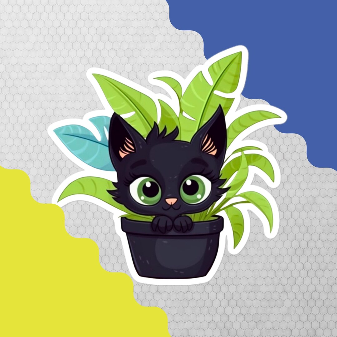 Cute Black Cat Sticker / Plant Sticker - Etsy