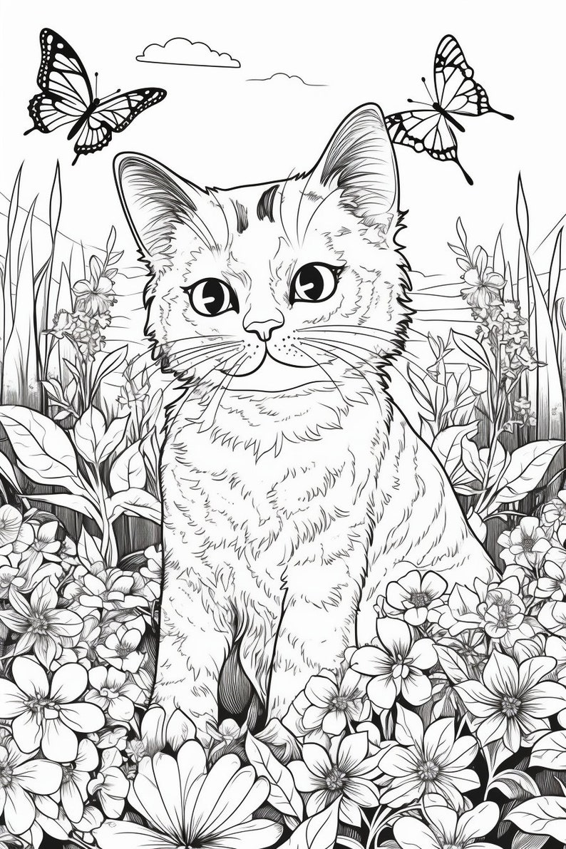 12 Charming Kitten Coloring Pages Cute Kittens With Flowers Printable ...