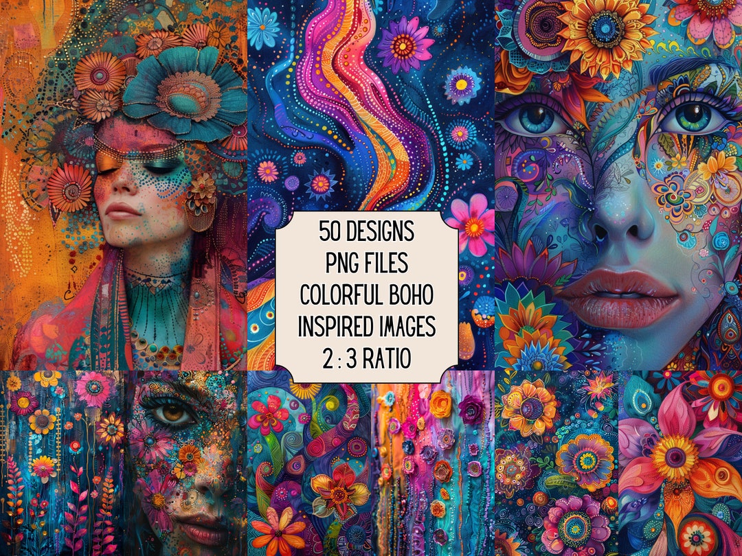 Boho PNG Clipart: 50 Colorful Designs for Junk Journals (digital ...