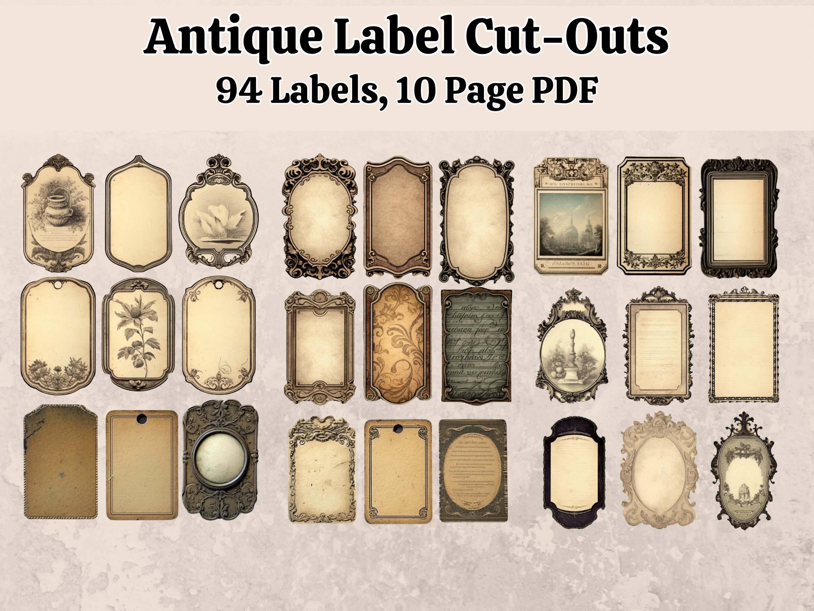 Antique Label Cut-outs for Junk Journaling, Scrapbooking, Card Making ...