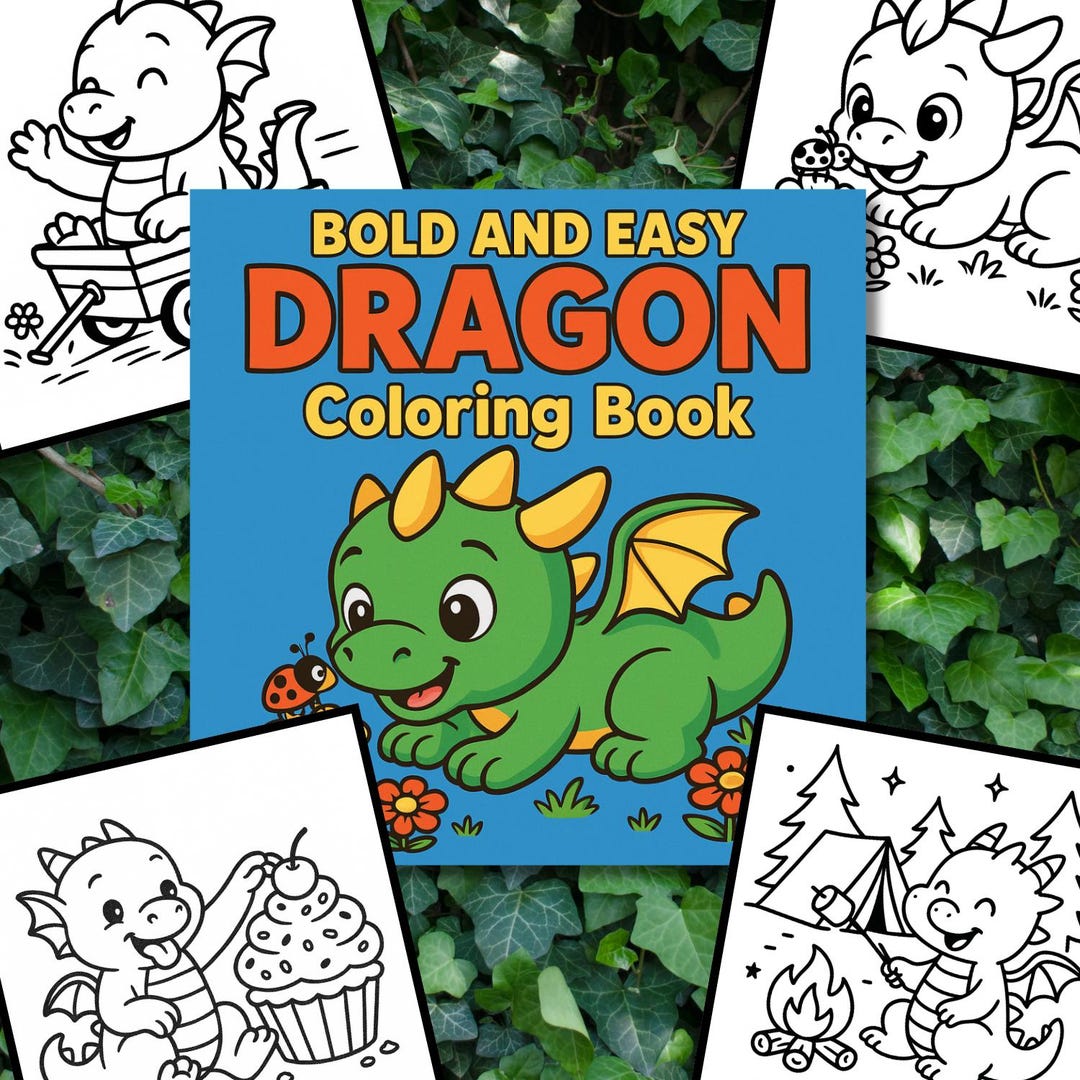 Dragon Coloring Book: 25 Printable Pages, Easy for All Ages (PDF ...