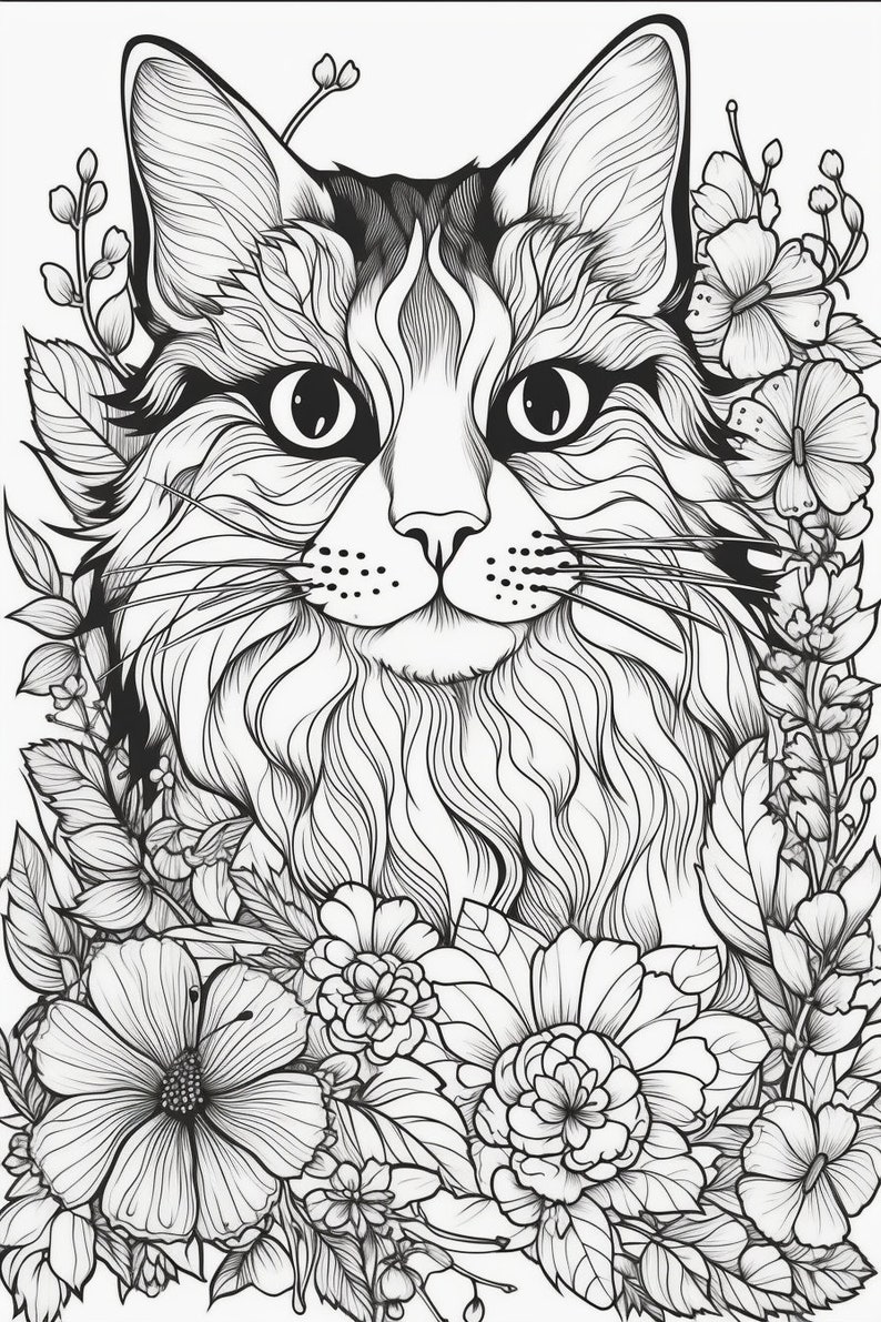 12 Charming Kitten Coloring Pages Cute Kittens With Flowers Printable ...