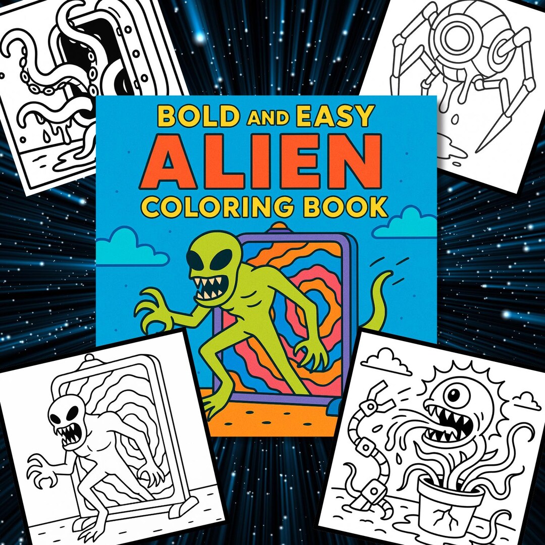 Bold and Easy Alien Coloring Book for Adults – Weird Sci-fi Creatures ...
