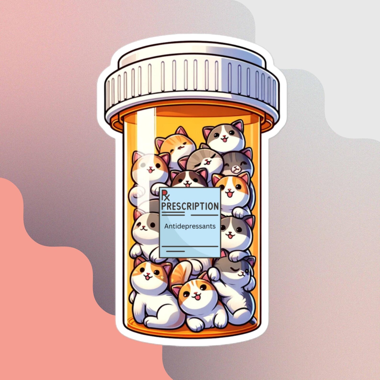 Antidepressant Cat Sticker: Pill Bottle of Kittens, Mental Health Decal ...