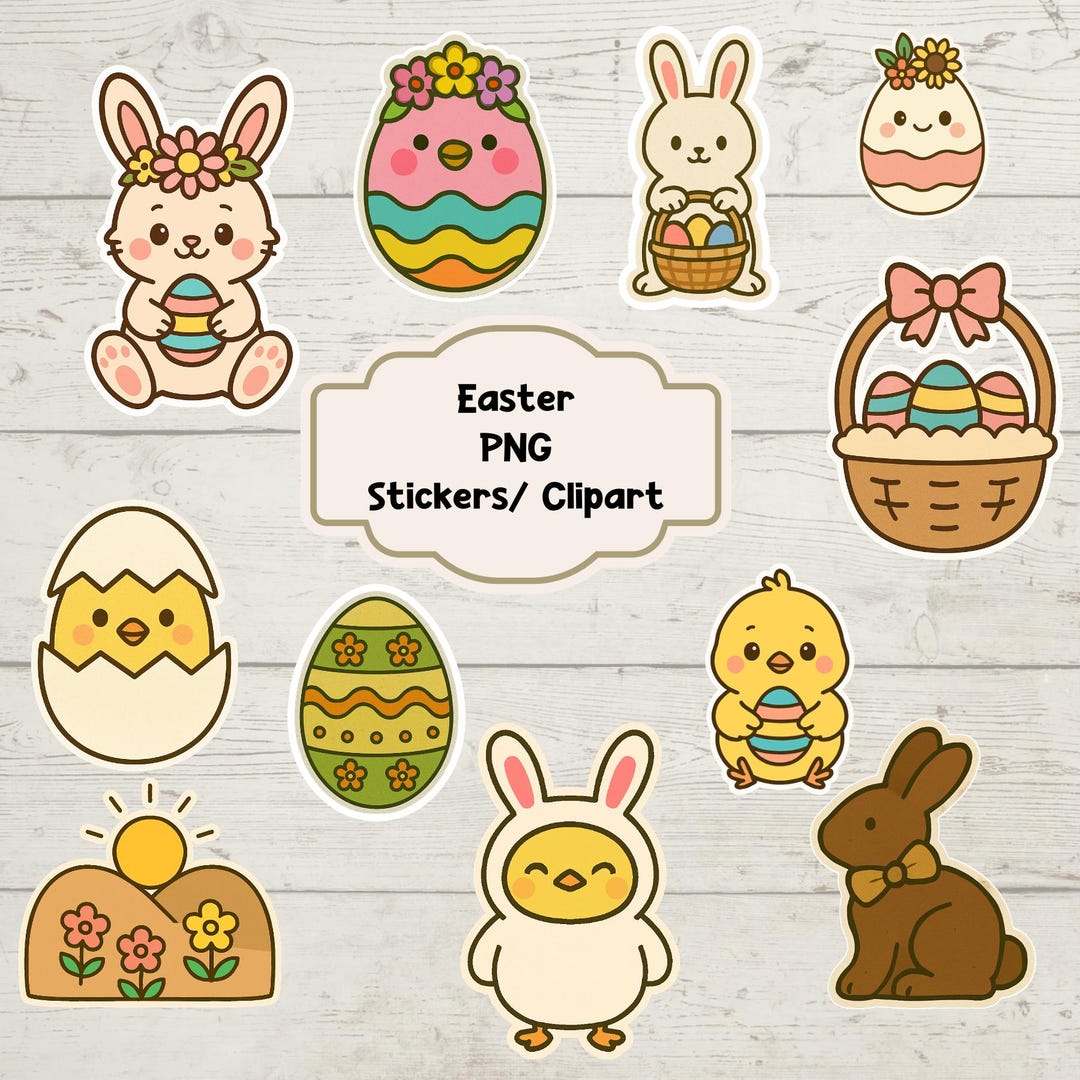 Cute Easter Digital Stickers - PNG Clipart - Easter Bunnies - Easter ...