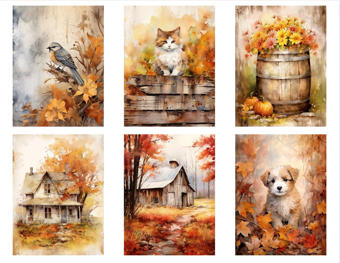 Watercolor Autumn ATC Cards: Printable Fall Designs (PDF) - Etsy
