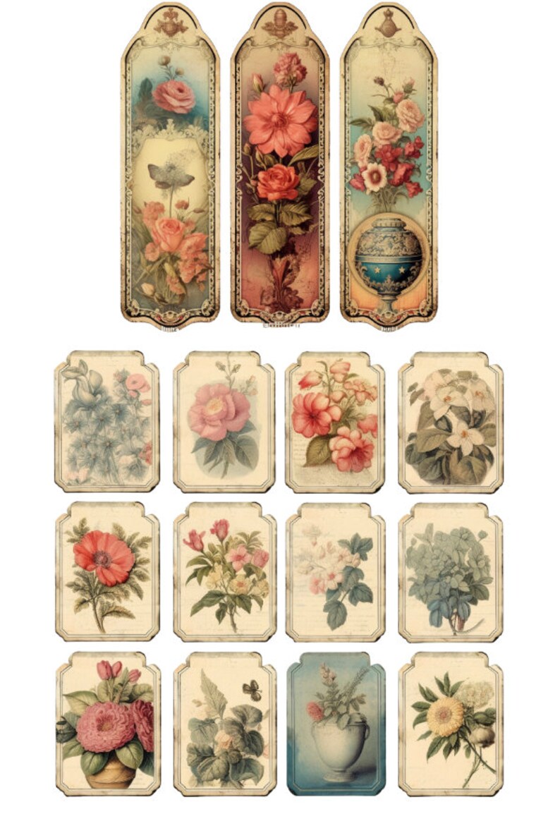Antique Floral Label and Tag Cut Outs for Junk Journals, Scrapbooks ...