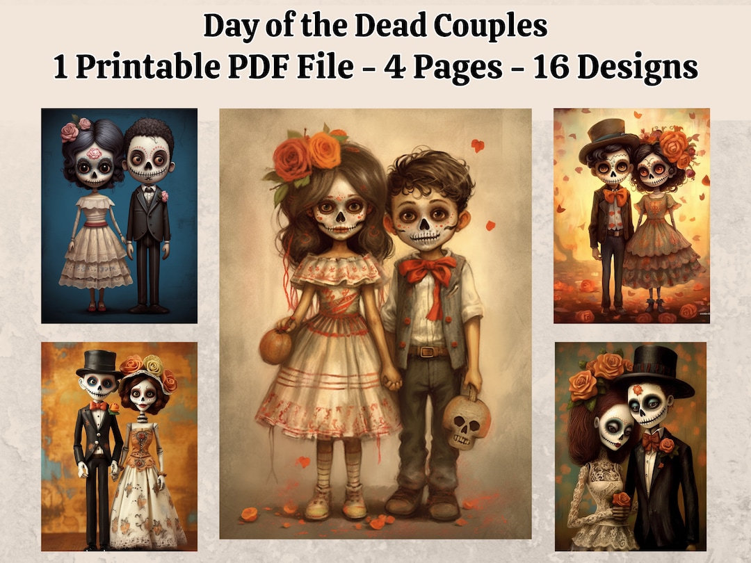 Day of the Dead Couples Printable - PDF File - 4 Pages - 16 Designs - Etsy