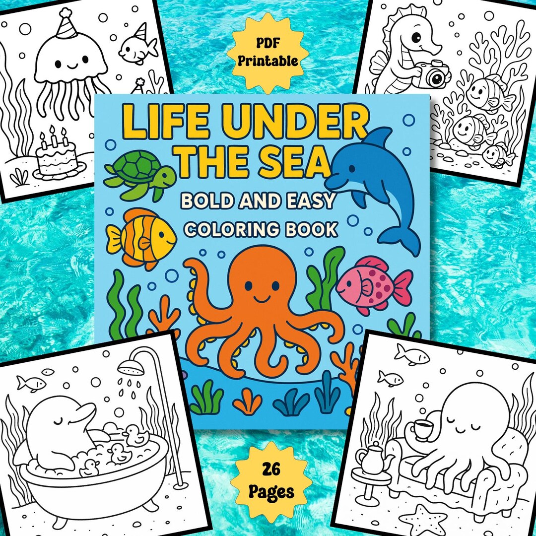 Life Under the Sea Coloring Book: Bold Ocean Animals (instant Download ...