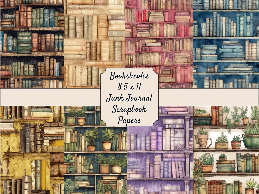 Bookshelves Printable Background Paper for Junk Journaling ...