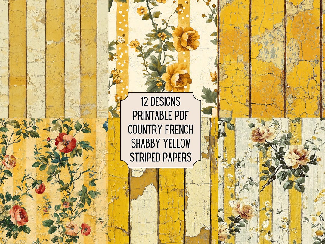Country French Shabby Yellow Printable Paper - Junk Journal Paper ...