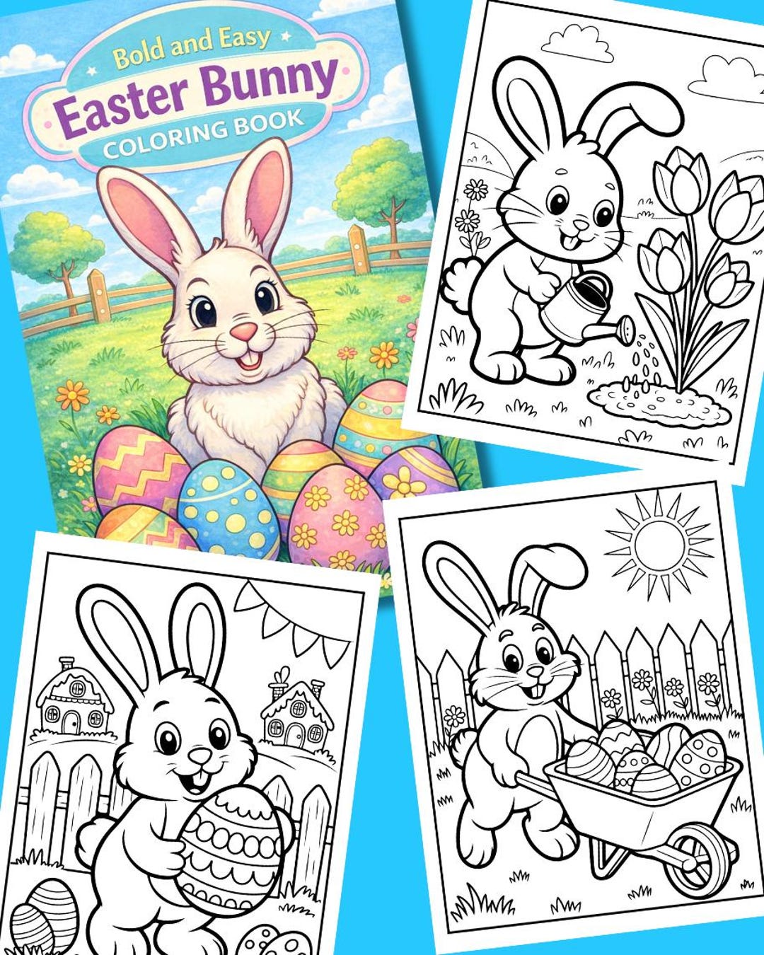 Bold & Easy Easter Bunnies Coloring Book Printable PDF | 83 Pages - Etsy