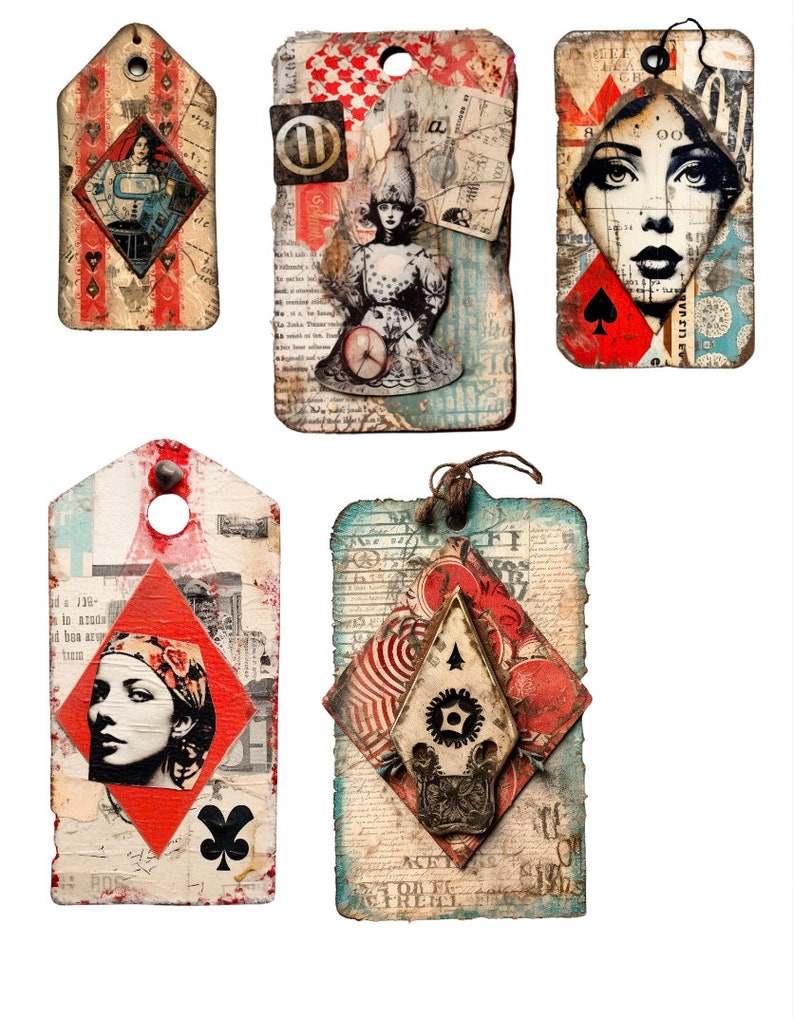 Printable Cut & Collage Mixed Media Playing Card Tags - Junk Journal ...