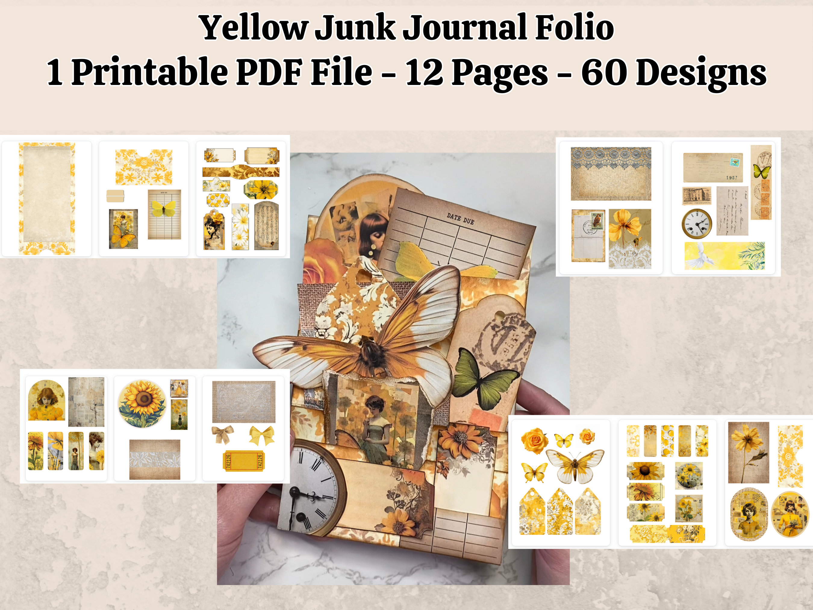 Yellow Junk Journal Folio Kit: Scrapbook Ephemera (printable PDF) - Etsy