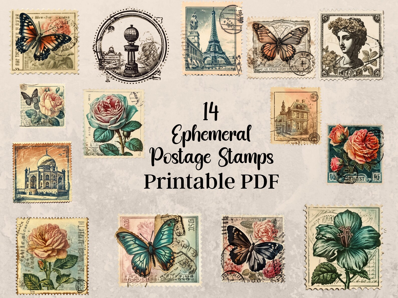 Vintage-inspired Printable Ephemeral Postage Stamps (PDF) - Perfect for ...
