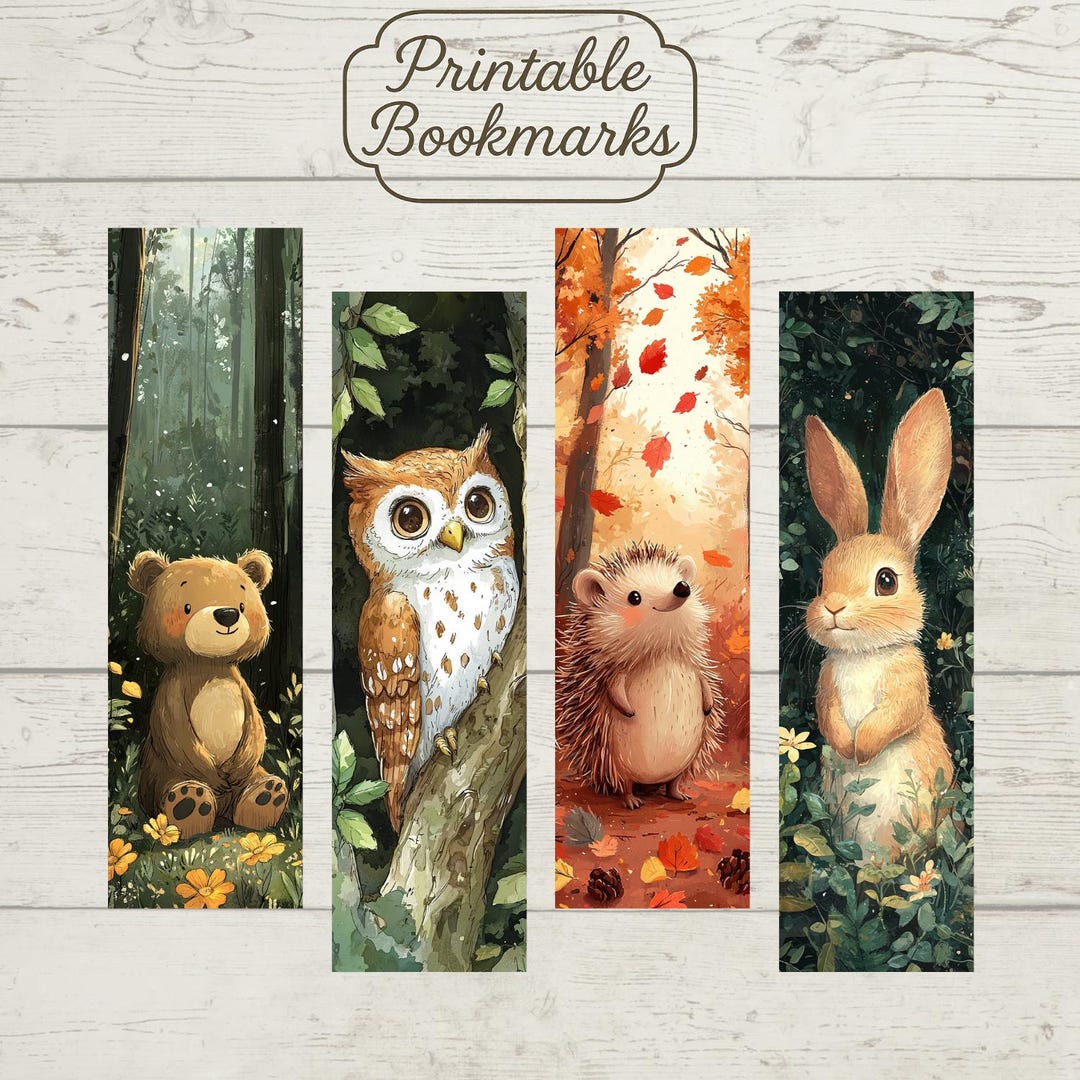 Woodland Animal Bookmarks – Watercolor Forest Creatures, Autumn Theme ...