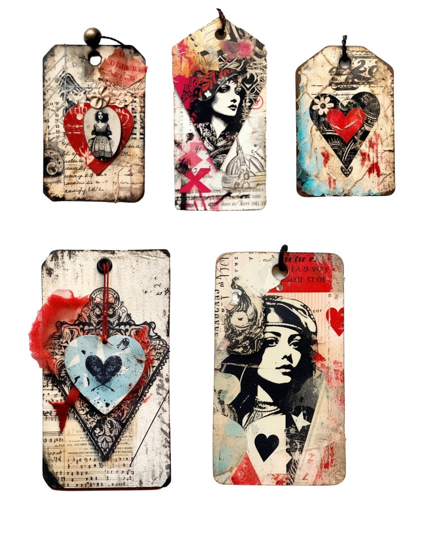 Printable Cut & Collage Mixed Media Playing Card Tags - Junk Journal ...