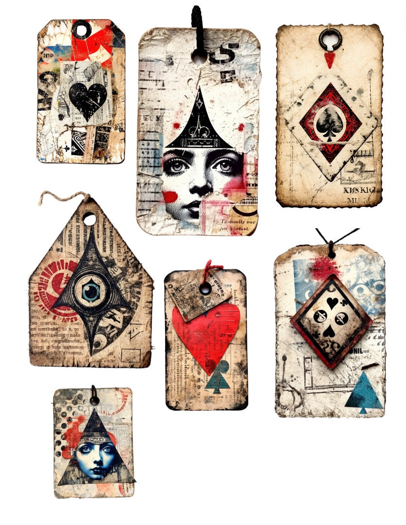 Printable Cut & Collage Mixed Media Playing Card Tags - Junk Journal ...