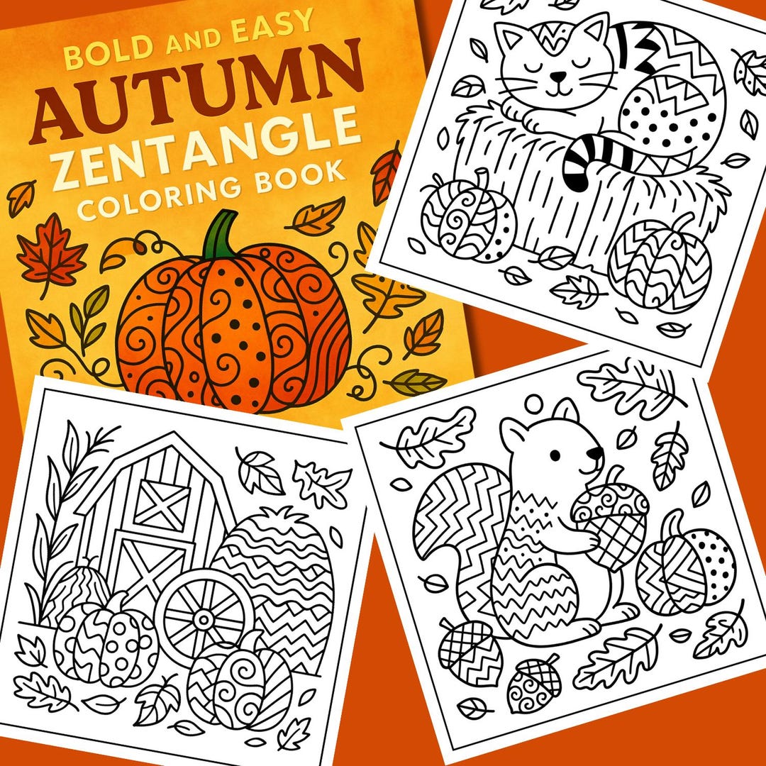 Autumn Zentangle Coloring Book: Bold & Easy Fall Designs (PDF Download ...