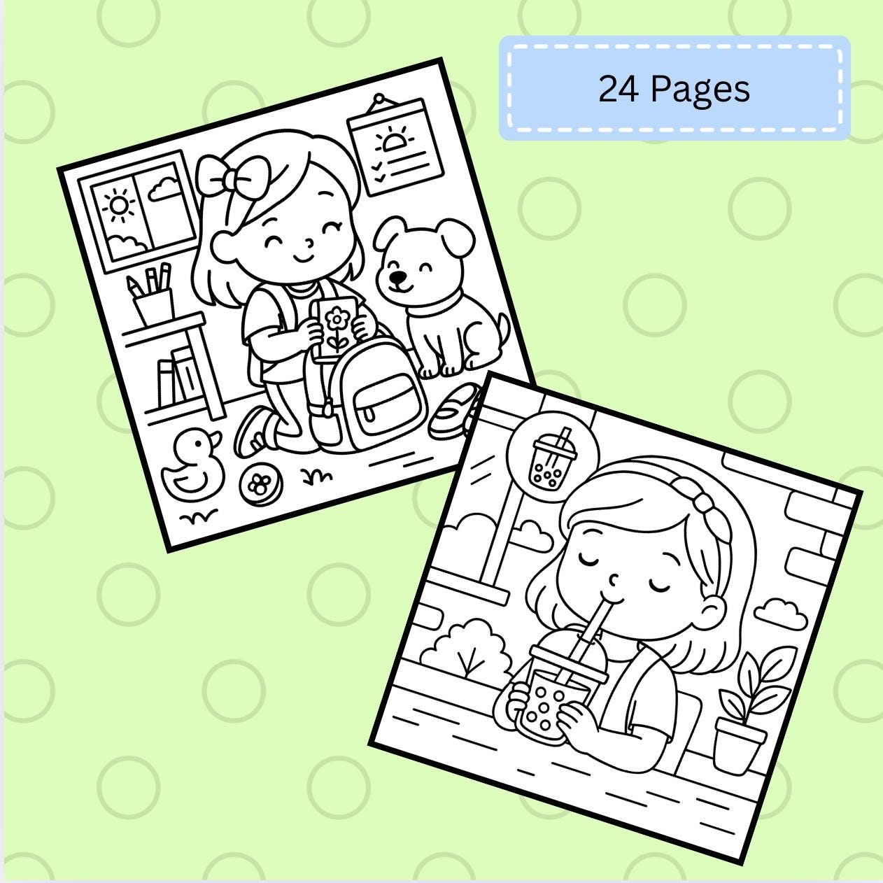 Cute Girl Adventure Coloring Book for Kids | Kawaii Coloring Pages ...