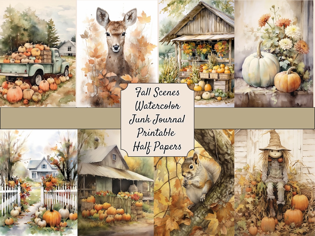 Watercolor Fall Scenes: Printable Junk Journal Pages (PDF File) - Etsy