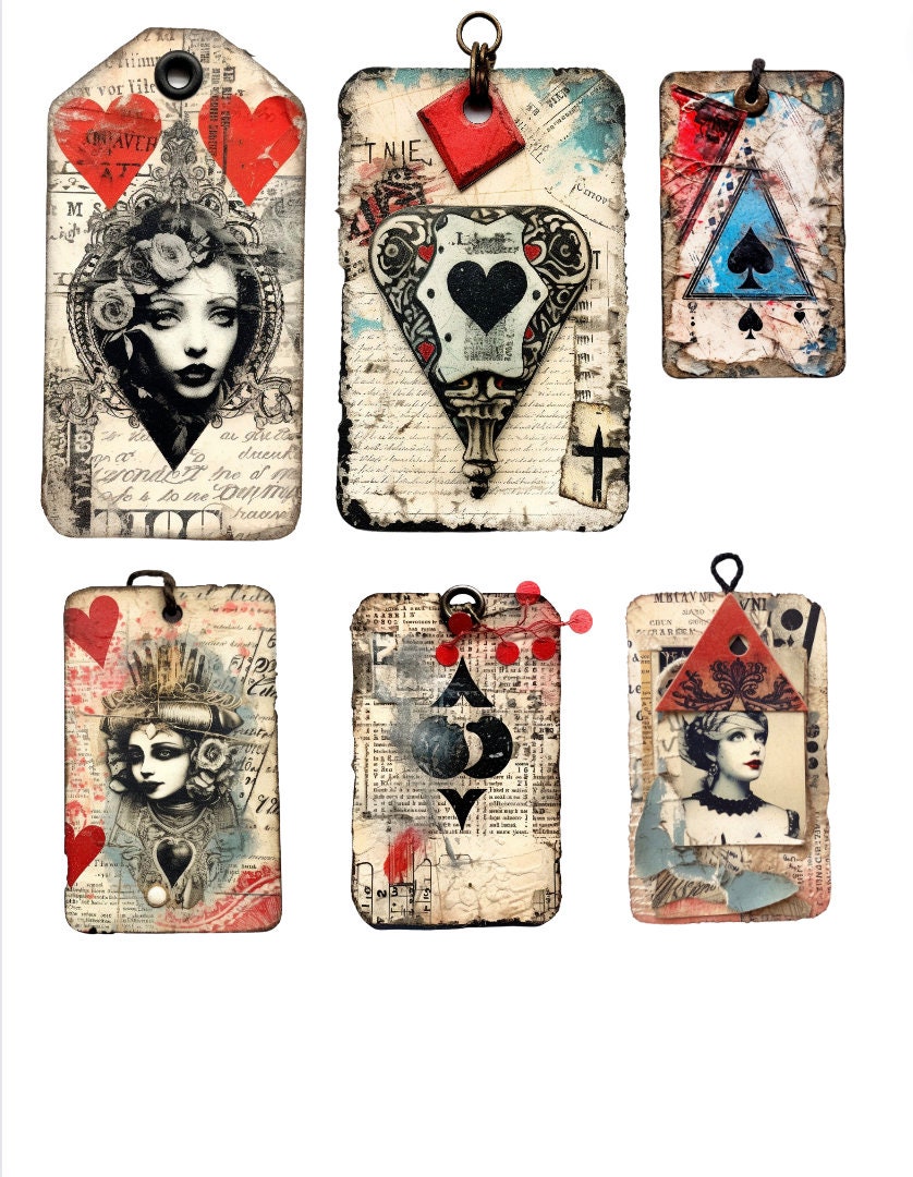 Printable Cut & Collage Mixed Media Playing Card Tags - Junk Journal ...