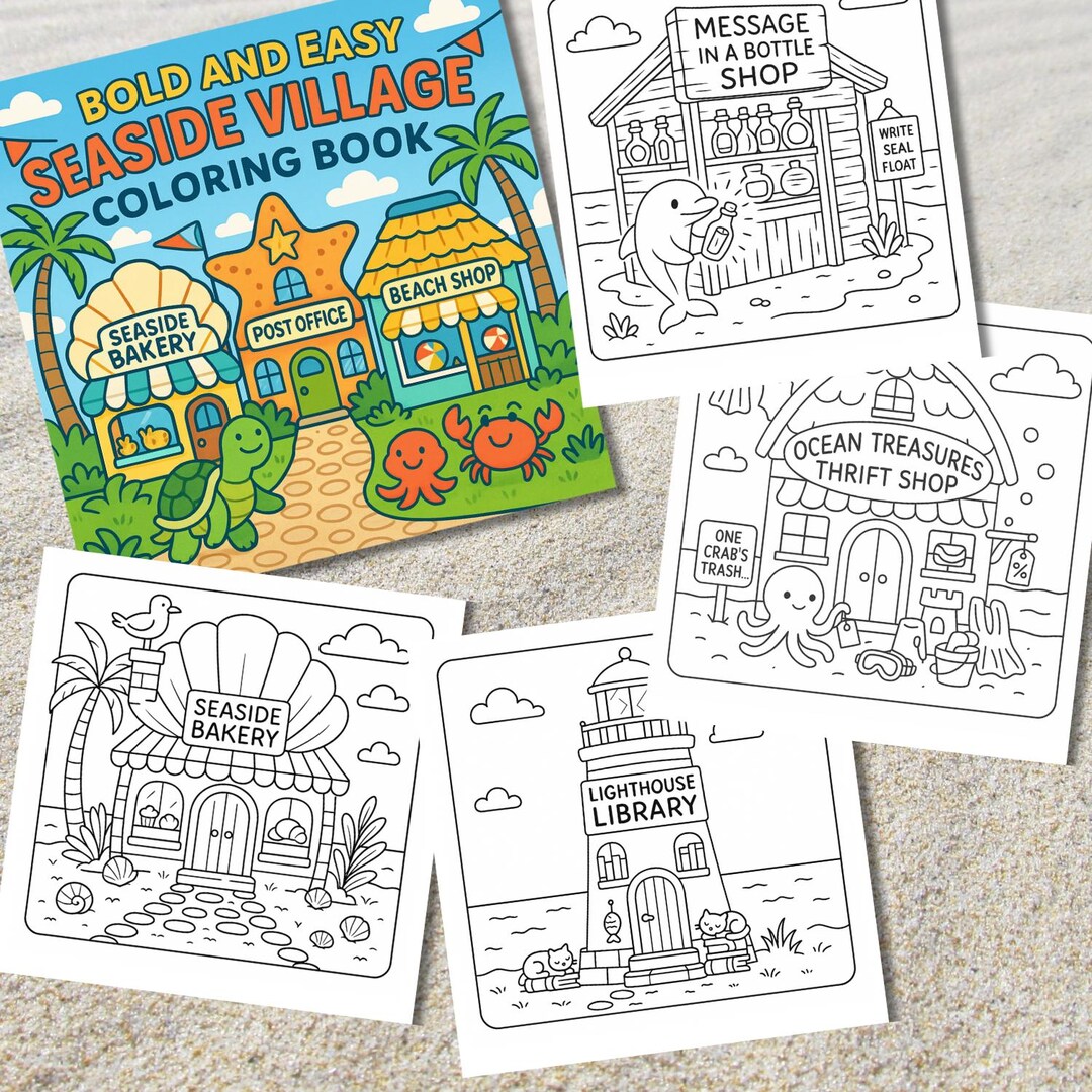 Seaside Village Coloring Book: 25 Fun Printable Coastal Scenes (PDF ...