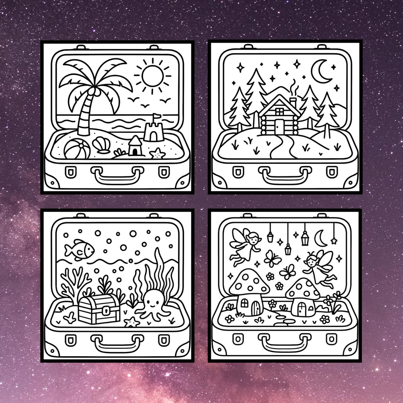 Tiny Suitcase Worlds Coloring Book: Magical Scenes (PDF Pattern) - Etsy