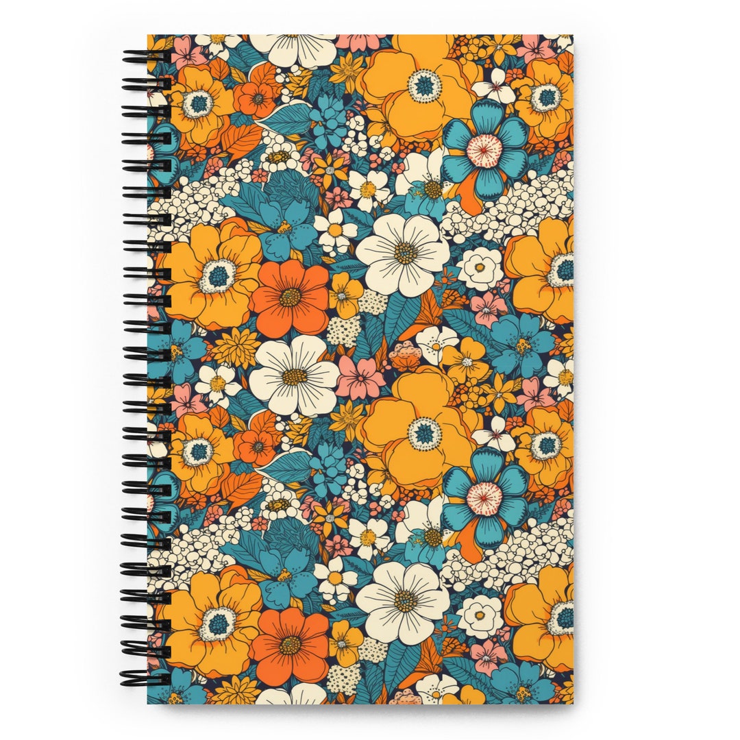 1970s Inspired Floral Notebook, Spiral Bound, Dotted Pages - Etsy