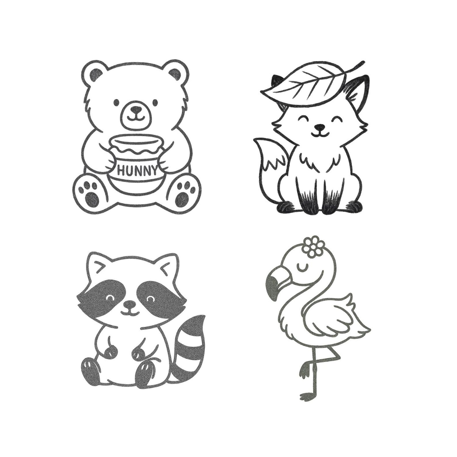Kawaii Animal Clipart Bundle: 30 Black and White Pngs, Commercial Use ...