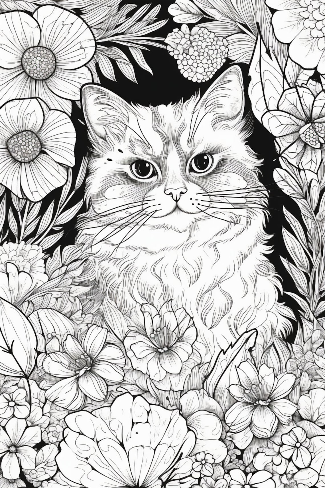 12 Charming Kitten Coloring Pages Cute Kittens With Flowers Printable ...