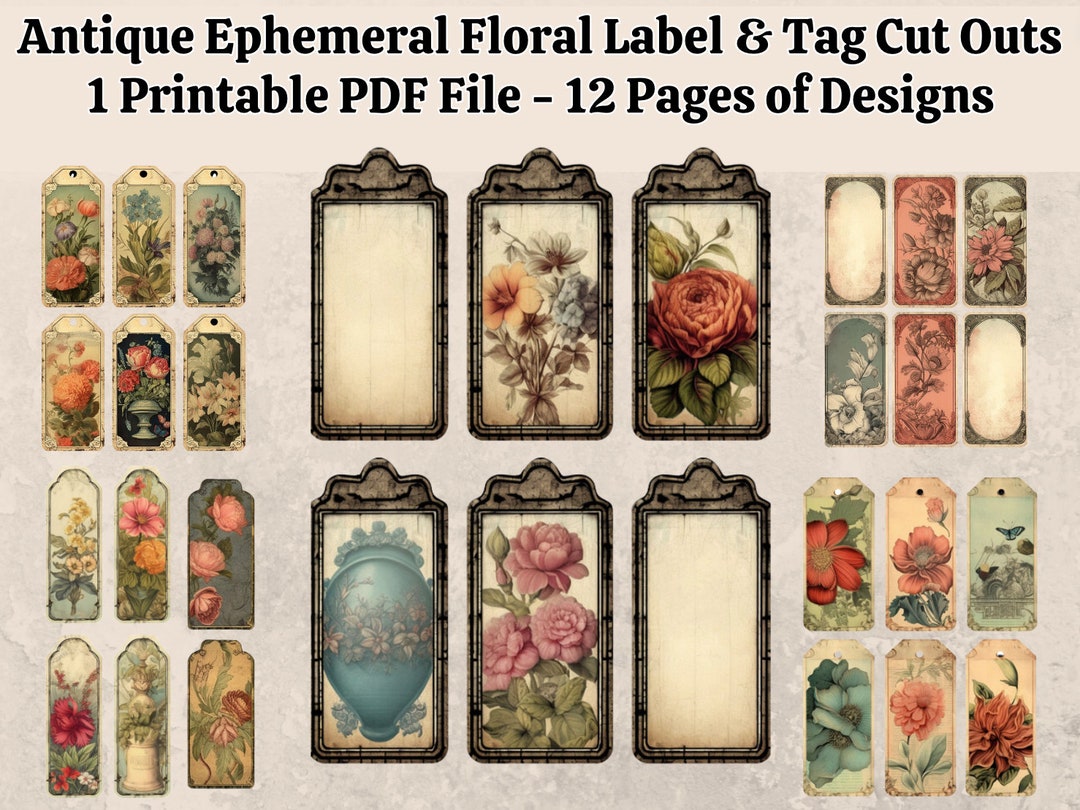 Antique Floral Label and Tag Cut Outs for Junk Journals, Scrapbooks ...