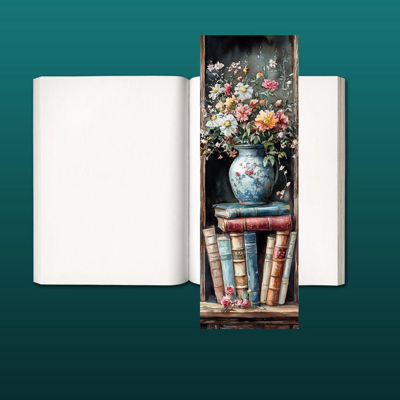 Watercolor Floral Bookmarks: Vintage Book Stack Designs (PDF Printable ...